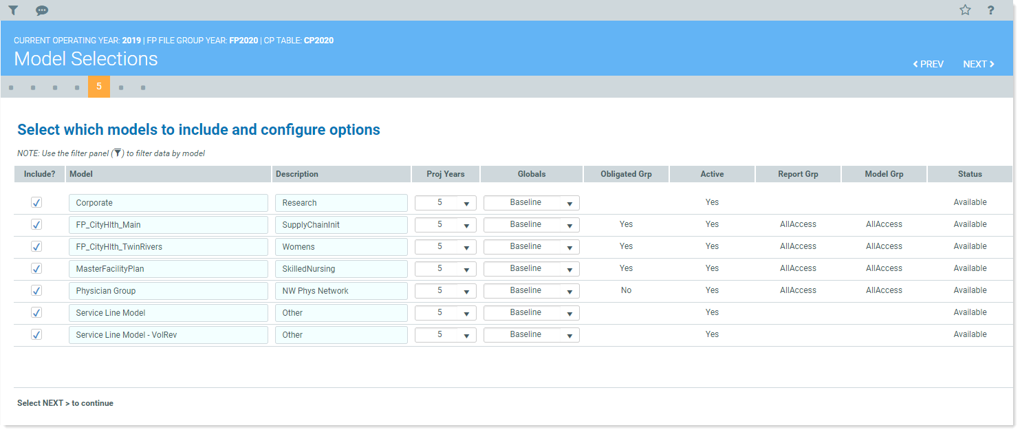 Select models and nodes