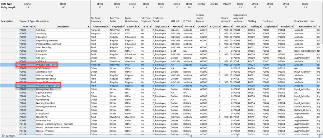Configure Provider paytypes for productive and non-productive hours