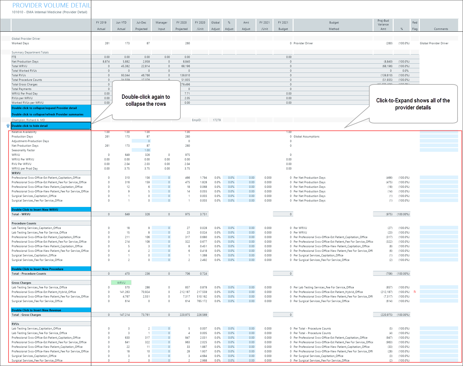 Provider Detail and Provider Summary sheets