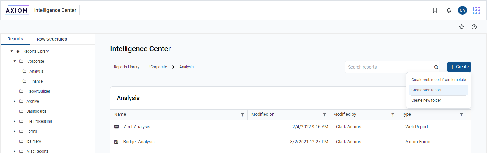 Create new web reports